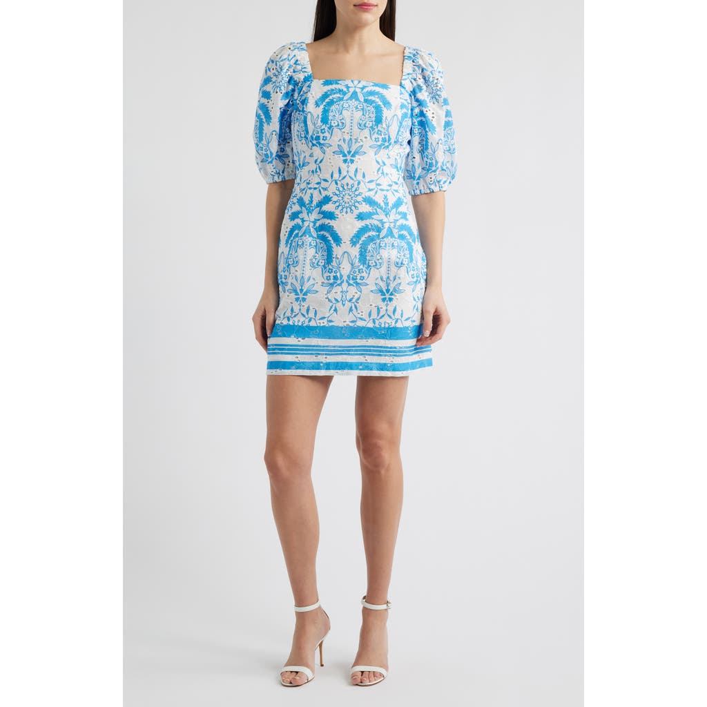 ANNE KLEIN Eyelet Puff Sleeve Mini Dress